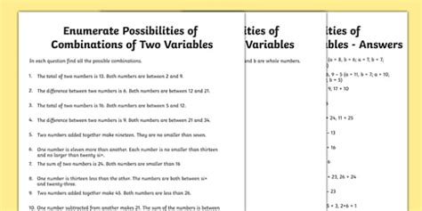 Year Enumerate Possibilities Of Combinations Of Two Variables Worksheet