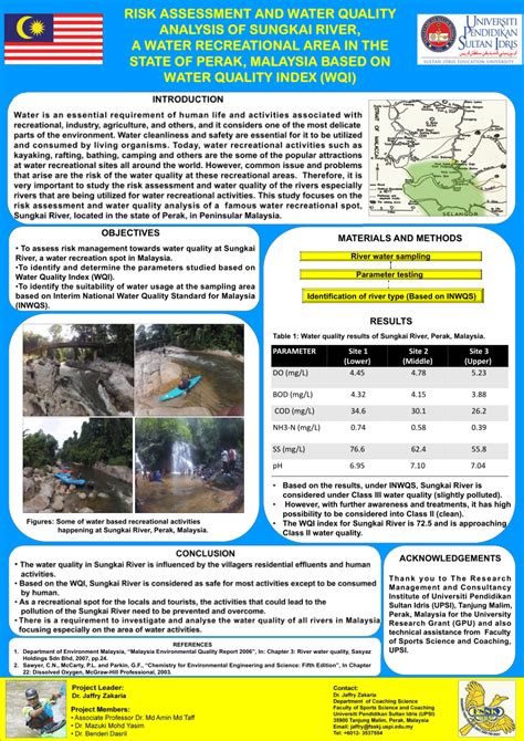 Pdf Risk Assessment And Water Quality Analysis Of Sungkai River A Water Recreational Area In