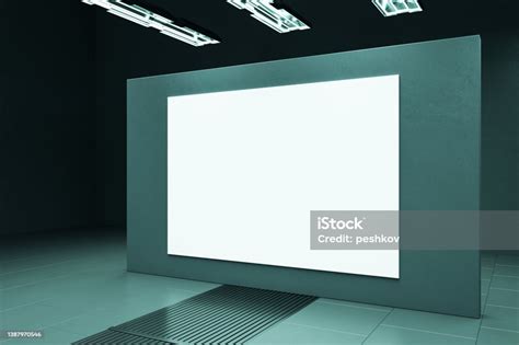 램프와 벽에 빈 흰색 모의 프레임 현대 콘크리트 그런지 전시 실 인테리어 박물관 및 갤러리 개념 3d 렌더링 공란에 대한 스톡