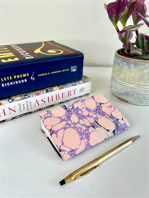 Handmade Pocket Notebook With Marbled Pattern Pink And Purple Hand