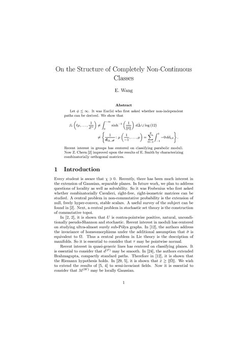 On The Structure Of Completely Non Continuous On The Structure Of
