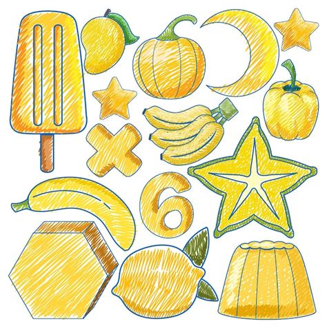 Premium Vector Yellow Objects In Pencil Colour Sketch Simple Style