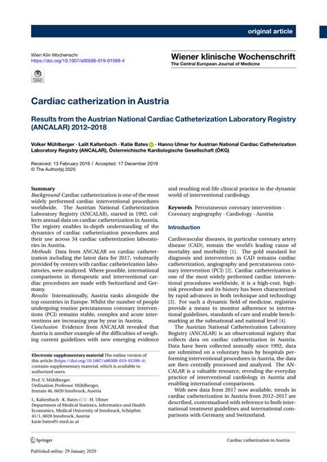 Pdf Cardiac Catherization In Austria Results From The Austrian