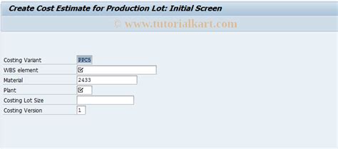 CKW SAP Tcode Create Production Lot Cost Estimate