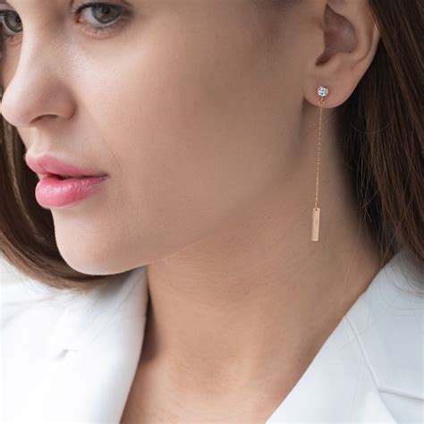 Золоті сережки пусети на ланцюжку фіаніти с07249 Онікс від продавця Golden Tree в