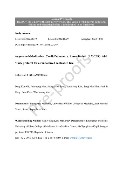 Pdf Augmented Medication Cardiopulmonary Resuscitation Amcpr Trial