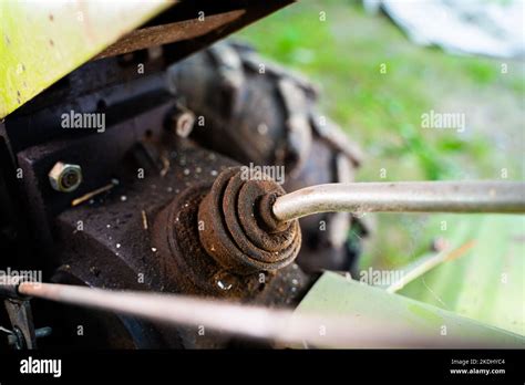 Lever Connecting The Cutter Drive On A Walk Behind Tractor Close Up Tractor Implement Control