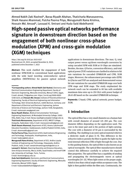 Pdf High Speed Passive Optical Networks Performance Signature In