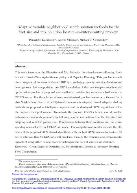 Pdf Adaptive Variable Neighborhood Search Solution Methods For The Fleet Size And Mix