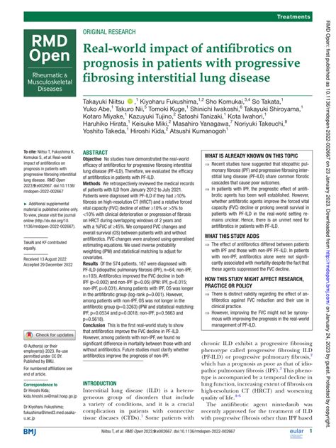 Pdf Real World Impact Of Antifibrotics On Prognosis In Patients With Progressive Fibrosing