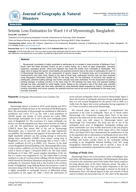 Pdf Seismic Loss Estimation For Ward 14 Of Mymensingh Bangladesh