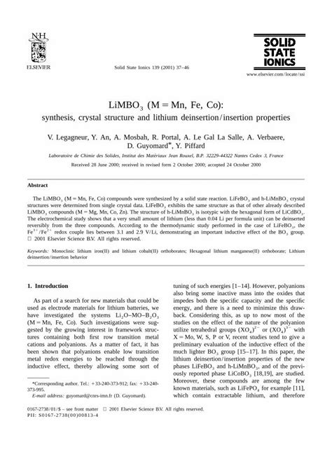 Pdf Limbo3 Mmn Fe Co Synthesis Crystal Structure And Lithium