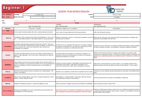 Lesson Plan Beginner Ejemplo Pdf