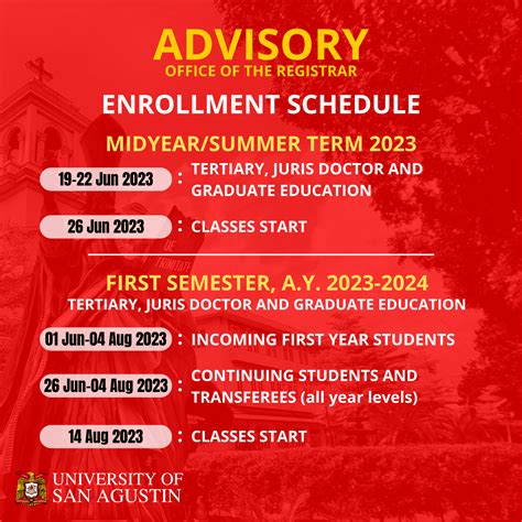 Advisory From The Registrars Office Enrollment Schedule For Midyear
