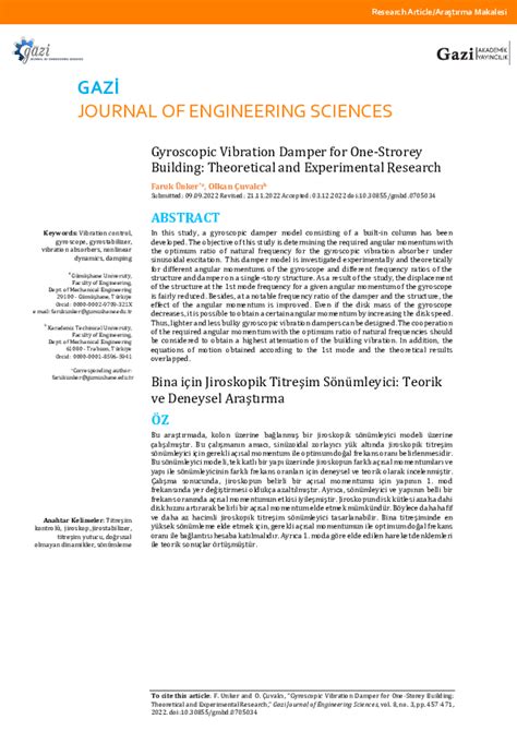 Pdf Gyroscopic Vibration Damper For Building Theoretical And Experimental Research