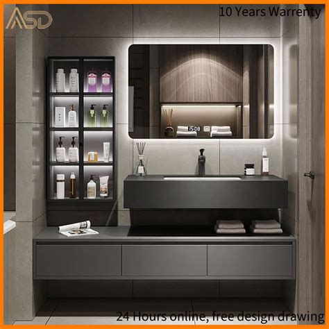 Modern Wall Mounted Matte Black Slate Bathroom Cabinet Vanity Floating