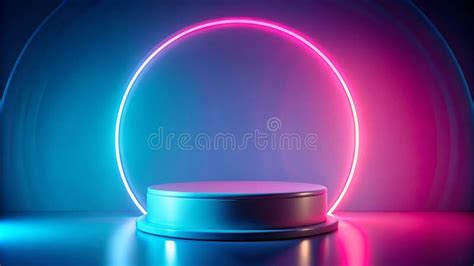 Abstract Product Display With Vibrant Neon Lighting And Circular Design Generative Ai Stock