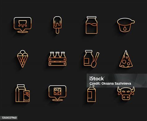 케피어 치즈 우디더 휘핑 크림을 병에 담아 놓은 종이 패키지 젖소 머리 병에 든 우유 나무 상자 마시는 요구르트 아이콘을 위한 종이 패키지를 설정합니다 벡터 거품 내기에