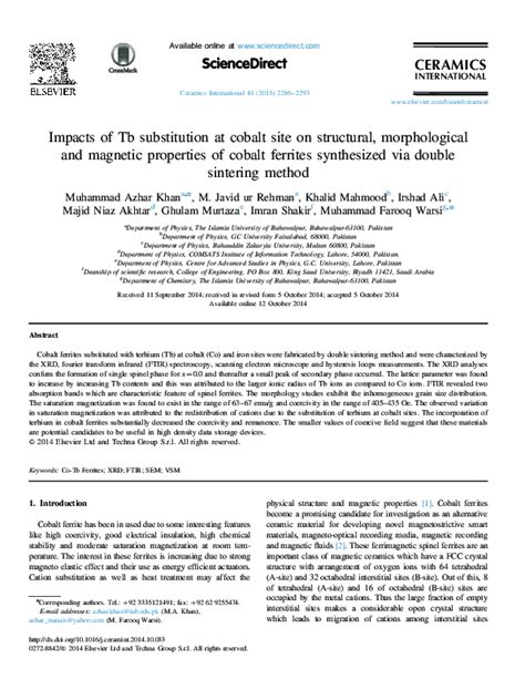 Pdf Impacts Of Tb Substitution At Cobalt Site On Structural