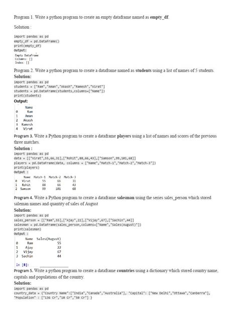 Dataframe Programs Pdf