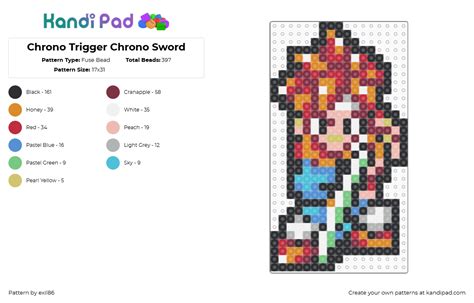 Chrono Trigger Chrono Sword Fuse Bead Pattern Kandi Pad Kandi