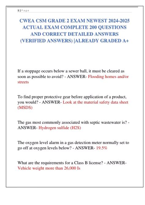 Cwea Csm Grade 2 Exam Newest Actual Exam Complete 200 Questions And Correct Detailed Answers
