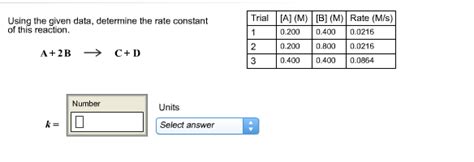 solved using the given data determine the rate constant of