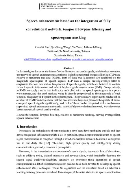 Pdf Speech Enhancement Based On The Integration Of Fully