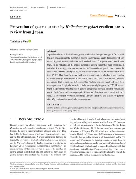 Pdf Prevention Of Gastric Cancer By Helicobacter Pylori Eradication A Review From Japan