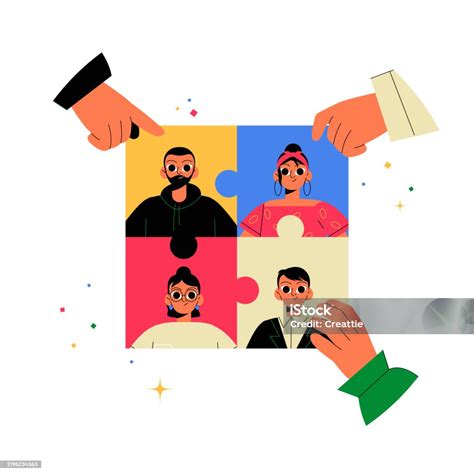 모집 팀워크 및 의사 결정을 상징하는 평면 벡터 일러스트 레이 션의 퍼즐 조각에 다양한 캐릭터를 가진 후보자를 선택하고 흰색 배경에 고립되어 있습니다 검색에 대한 스톡 벡터