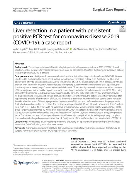 Pdf Liver Resection In A Patient With Persistent Positive Pcr Test