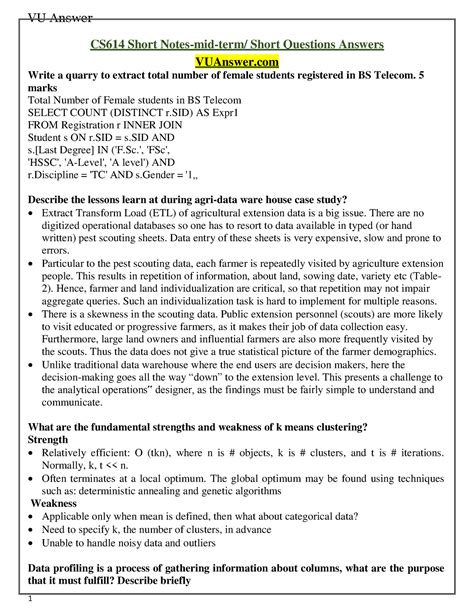 Cs614 Short Notes For Midterm Cs614 Short Notes Mid Term Short Questions Answers Vuanswer