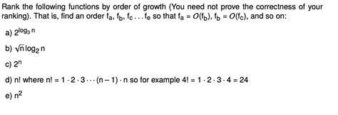 Rank The Following Functions By Order Of Growth You