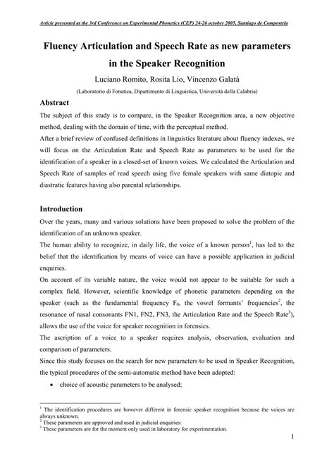 Pdf Fluency Articulation And Speech Rate As New Parameters In The
