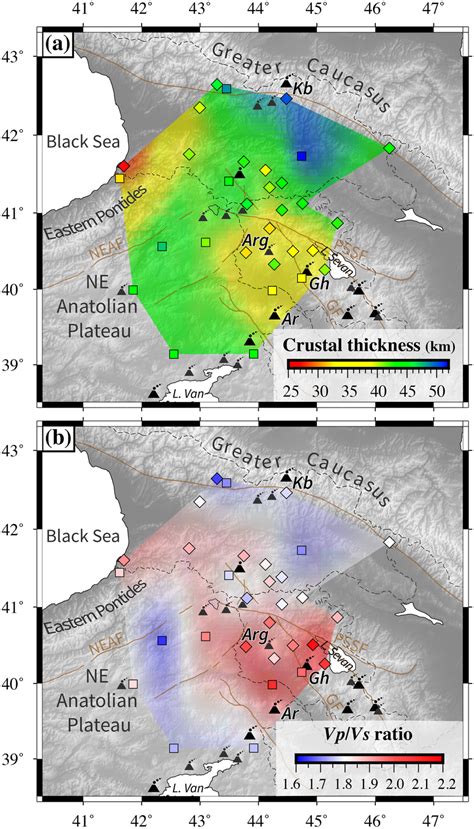 Variations In A Crustal Thickness And B Average Crustal Vpvs Download Scientific Diagram