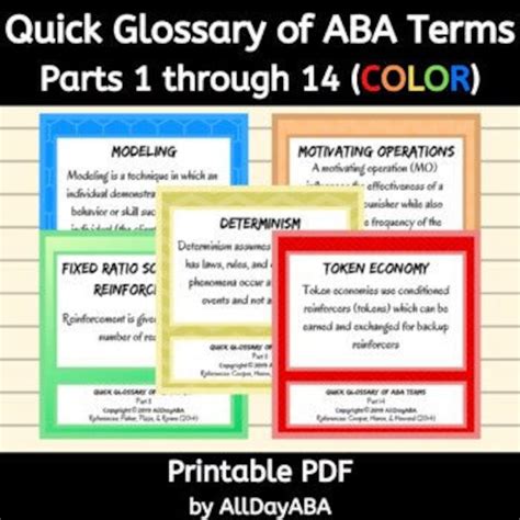 Quick Glossary Of ABA Terms Parts Through Applied Behavior Analysis Flash Cards BCBA