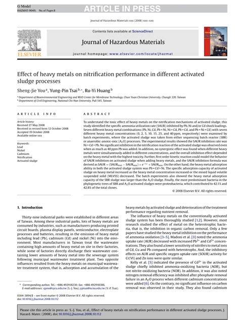 Pdf Effect Of Heavy Metals On Nitrification Performance In Different Activated Sludge Processes