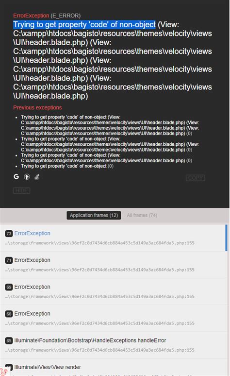 Trying To Get Property Code Of Non Object · Issue 3038 · Bagisto
