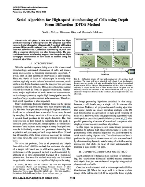 Pdf Serial Algorithm For High Speed Autofocusing Of Cells Using Depth From Diffraction Dfdi