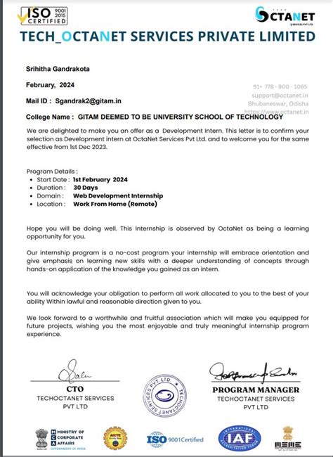 Srihitha Gandrakota On Linkedin Internship Professionalgrowth Techoctanetservices