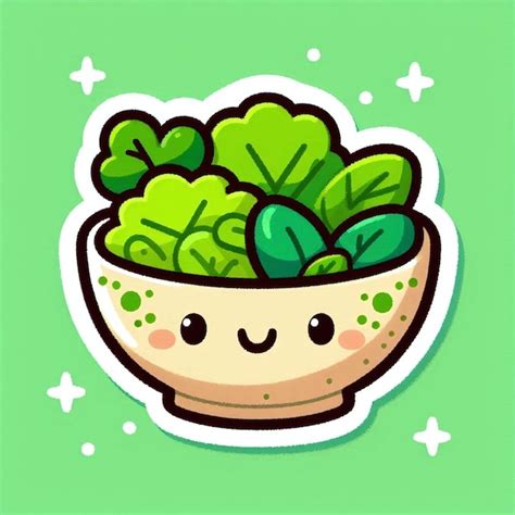 Sticker Of A Cute Bowl Of Salad With Fresh Greens On A Solid Green