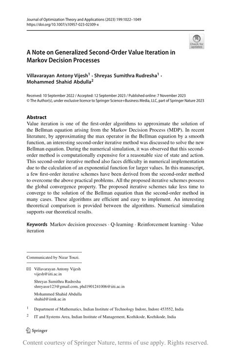 a note on generalized second order value iteration in markov decision
