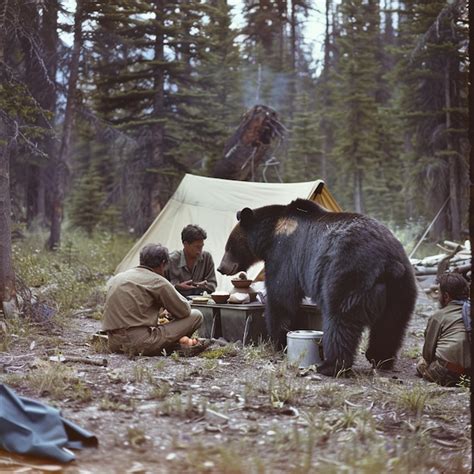 Campers Using Bearproof Containers To Prevent Wildlife From Accessing Food Premium Ai
