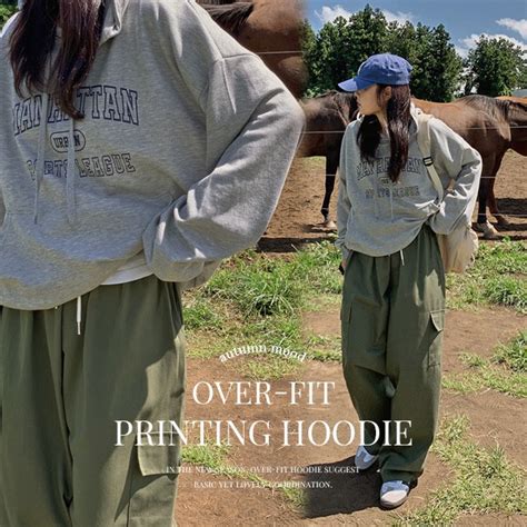 핫핑 빅사이즈후드데일리♥ 맨하탄 프린팅 오버핏 긴팔후드티44~100 데일리룩 캐주얼룩 개강룩 가을코디 체형커버 빅사이즈 새내기룩 홈웨어룩 커플룩 레터링후드