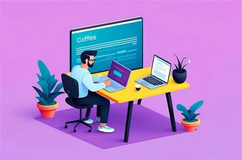3d Programmer Book And Coffee Vector Illustration Developer Hacker