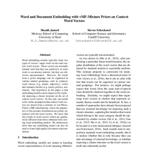 Word And Document Embedding With Vmf Mixture Priors On Context Word