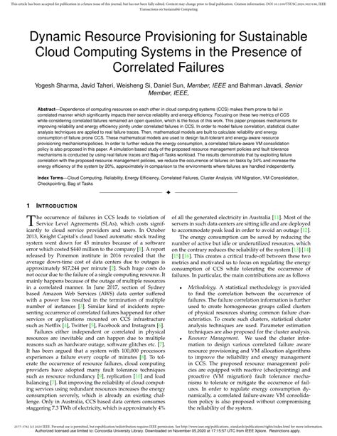 Pdf Dynamic Resource Provisioning For Sustainable Cloud Computing Systems In The Presence Of