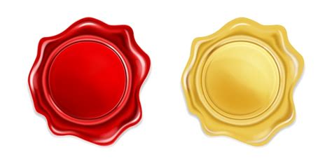투명 한 배경에 격리 된 빨간색과 황금 왁스 씰 문서 봉투 편지 또는 배너에 대한 현실적인 둥근 복고풍 스탬프 품질 인증 또는