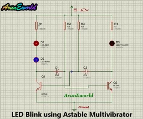 Electronics Circuit LED Blink Using Astable Multivibrator ArunEworld