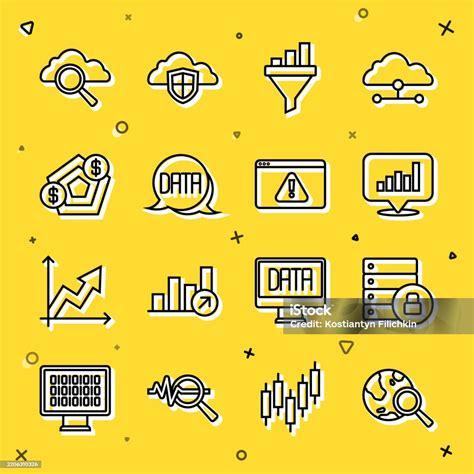 회선 설정 검색 지구본 자물쇠가 있는 서버 보안 파이 차트 인포그래픽 판매 퍼널 데이터 분석 금융 성장 클라우드 컴퓨팅 및 브라우저 느낌표 아이콘 벡터 0명에 대한 스톡